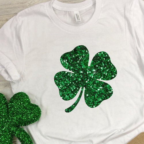 Womens St Pattys Shirt Glitter Shamrock Tee St Patricks Day Etsy