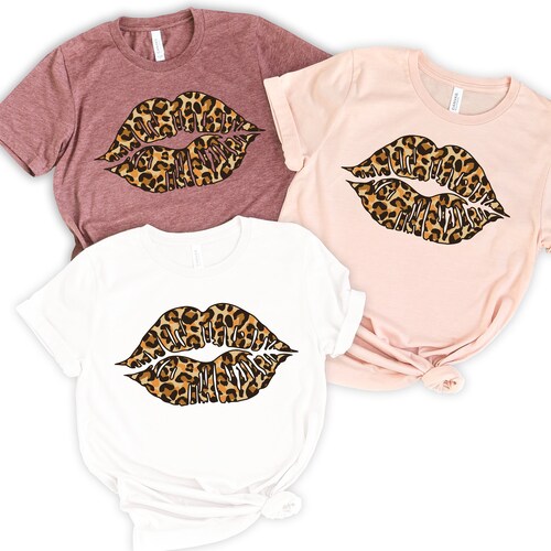 Lips Kiss Shirt Leopard Lips Kiss T-shirt Valentines Day - Etsy