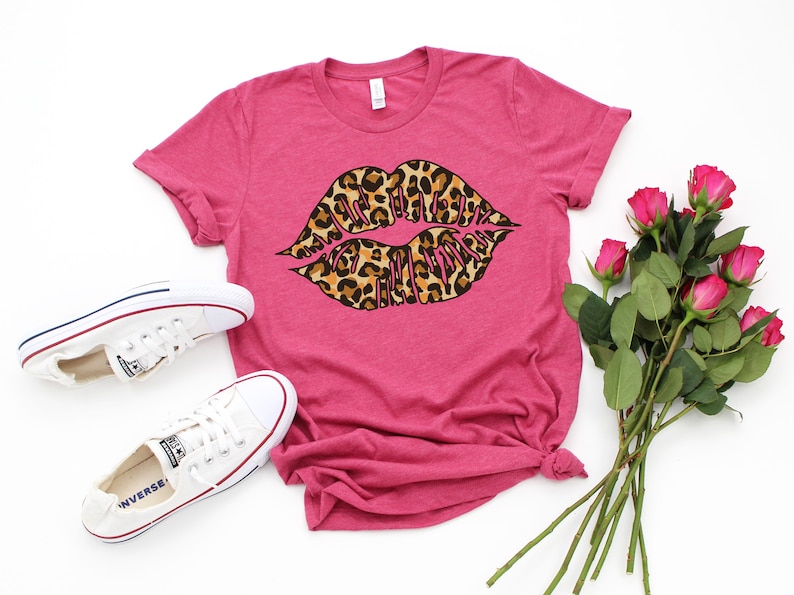Lips Kiss Shirt Leopard Lips Kiss T-shirt Valentines Day - Etsy