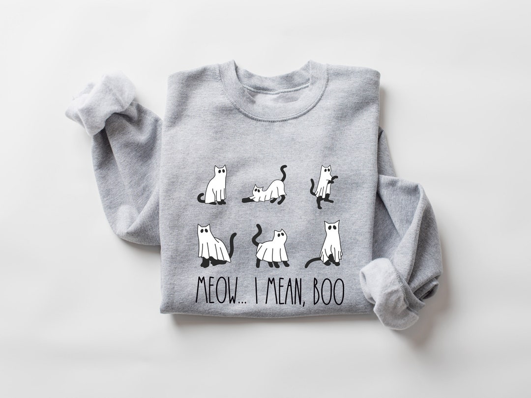 Meow I Mean Boo Sweatshirt, Halloween Boo Sweatshirt, Cats Halloween ...