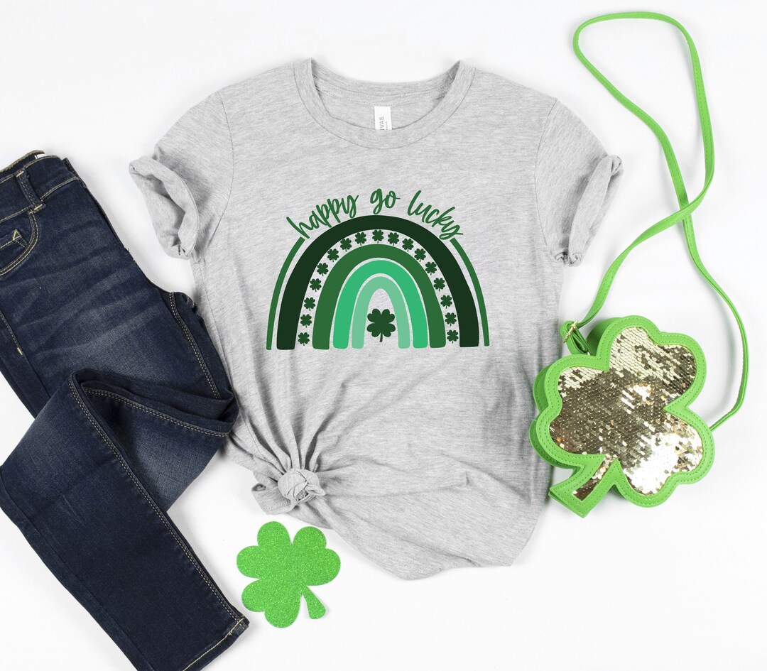 St Patricks Day Shirt,happy Go Lucky Rainbow,shamrock Shirt, St. Patty ...