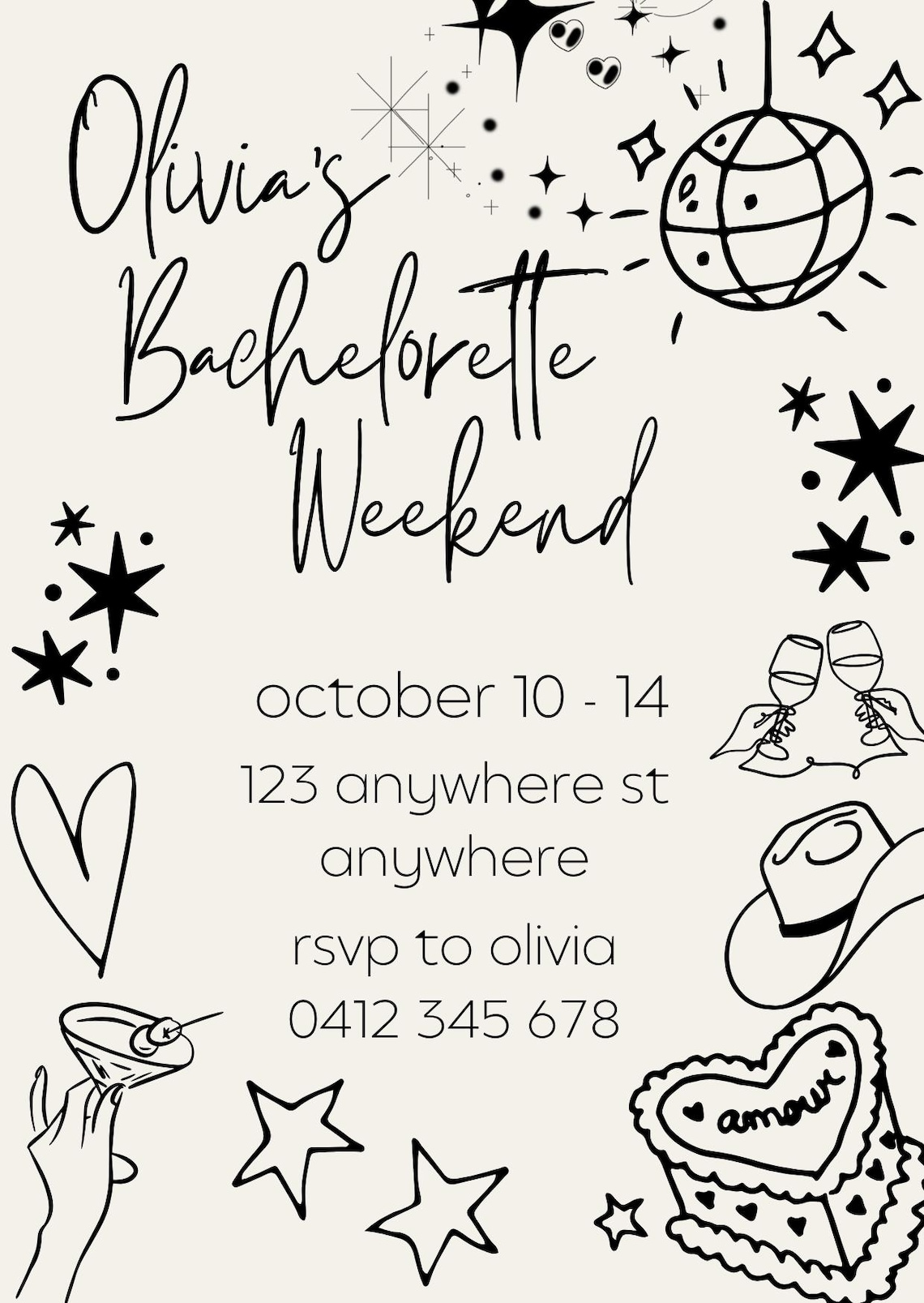 Editable Bachelorette Package, Menu Template, Itinerary Template ...