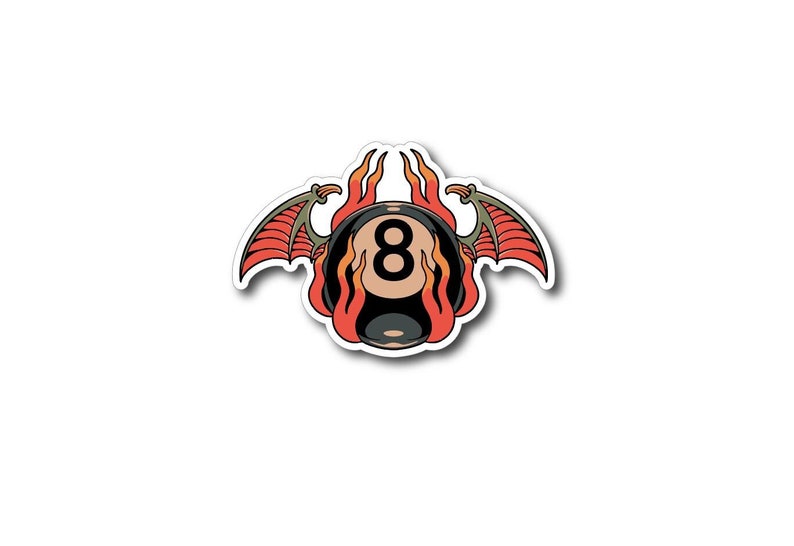 Flaming Eight Ball Wings Sticker - Etsy