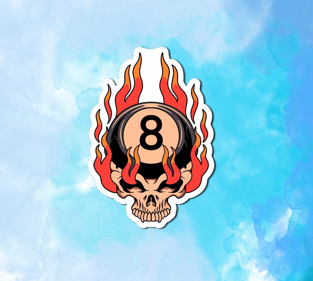 Flaming 8 Ball Skull Sticker - Etsy