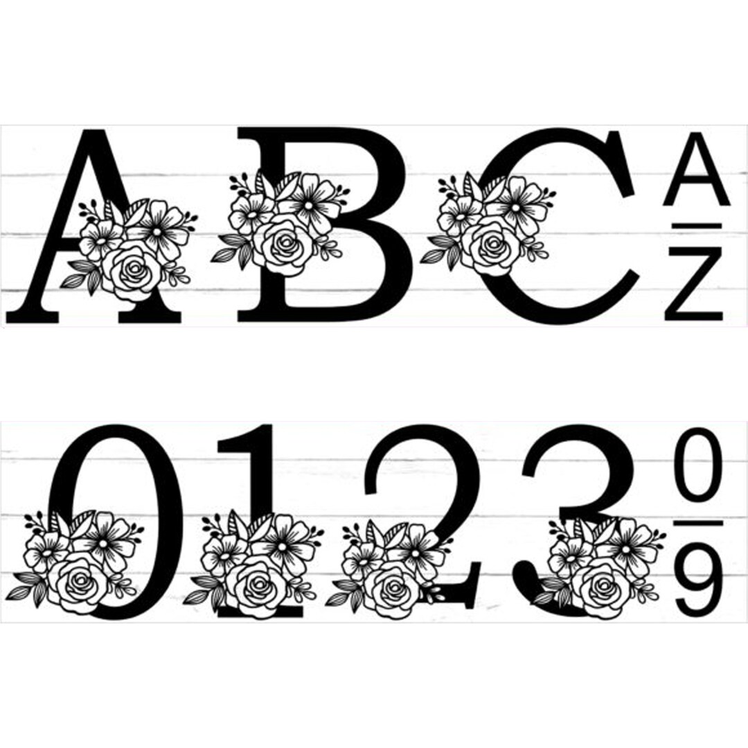 Rose Floral Alphabet and Numbers SVG, Flower Monogram Frame Alphabet ...