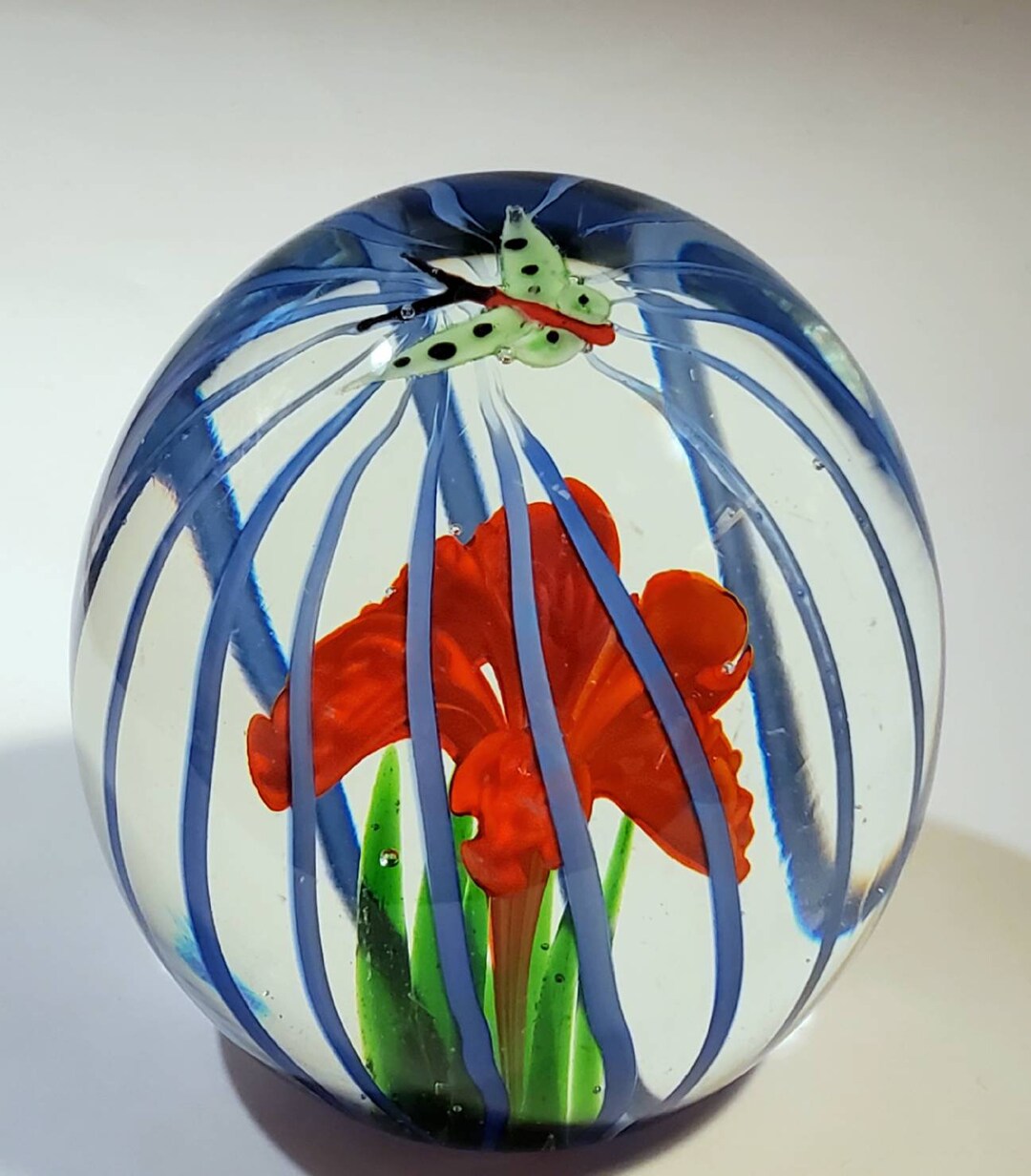 Large Glass Paperweight With Butterfly - Etsy