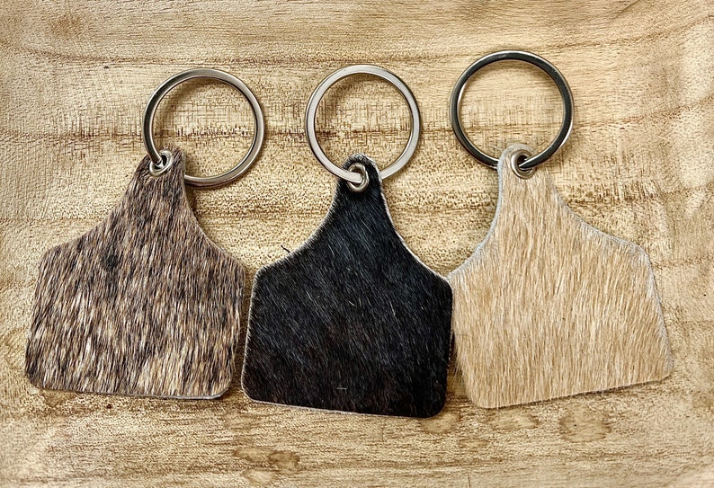 Cow Tag Keychains, Set of 3, Cowhide, Cowboy Birthday Party Favors ...