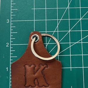 Personalized Leather Keychain Monogram Cow Tag Key Ring Custom Initial ...