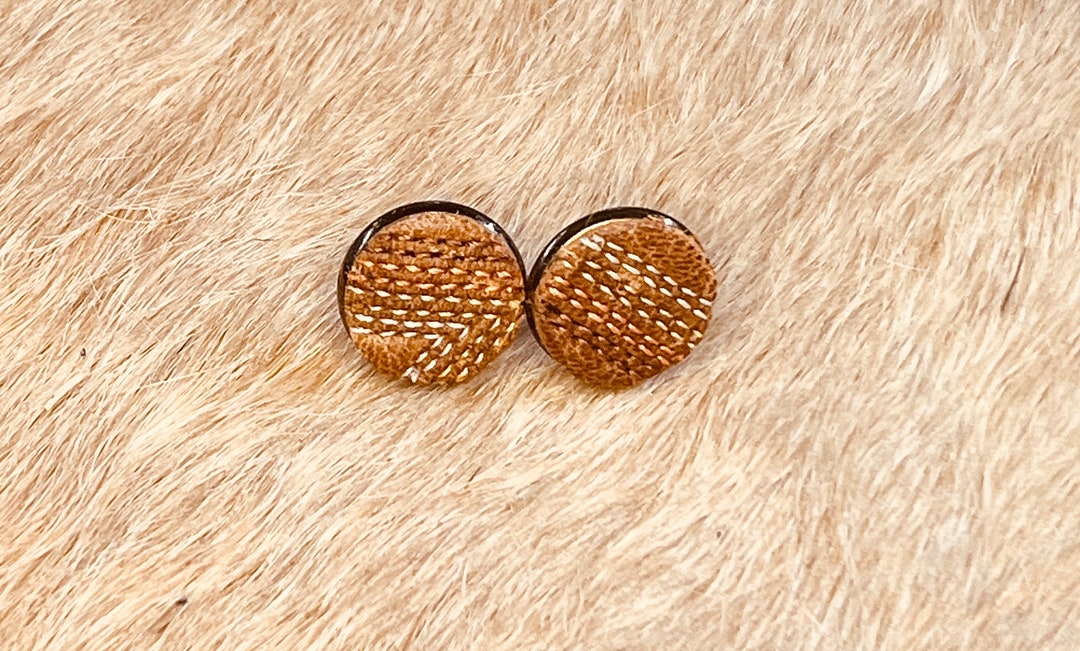 Cowboy Boot Stud Earrings, Brown Leather, Punchy Jewelry, Cowgirl Gift, Bootstitch, Western ...