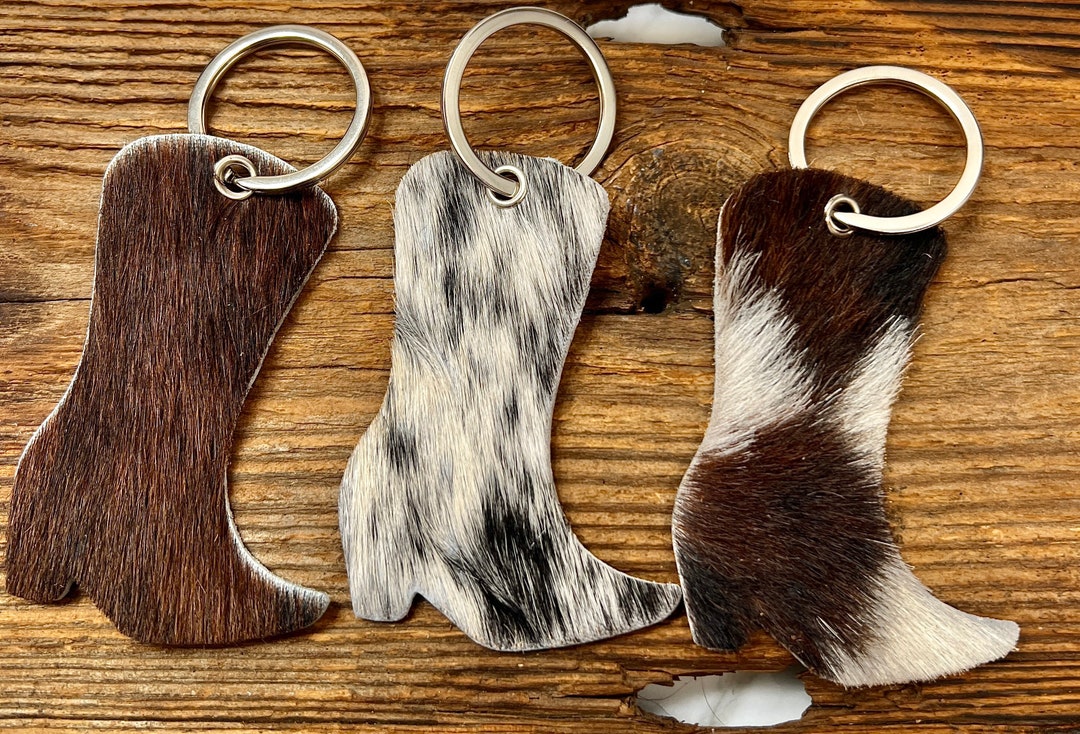 Cowboy Boot Keychain, Cowhide Keychain, Bachelorette Party Favor ...
