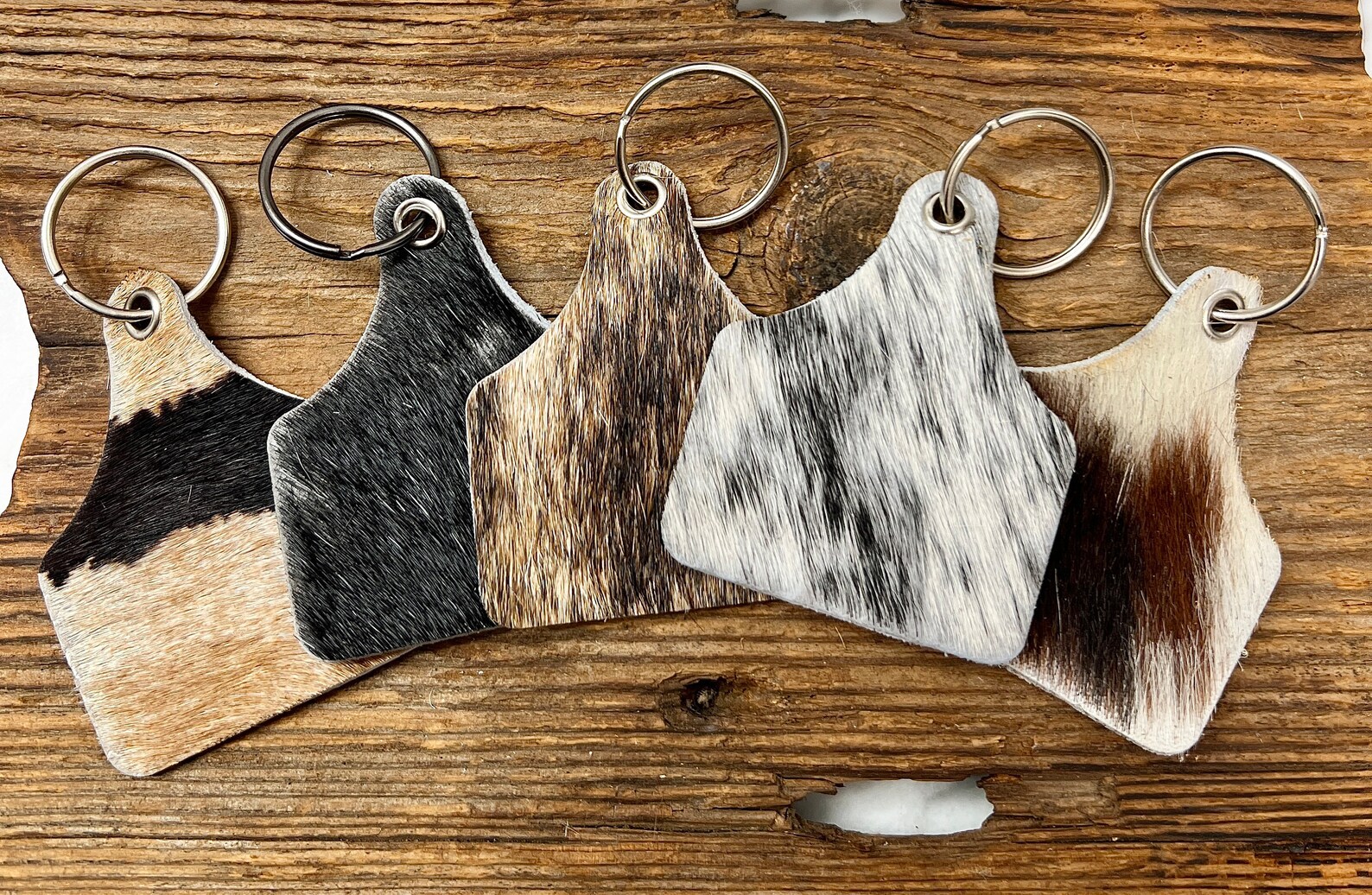 Cow Tag Keychains, Set of 3, Cowhide, Cowboy Birthday Party Favors ...