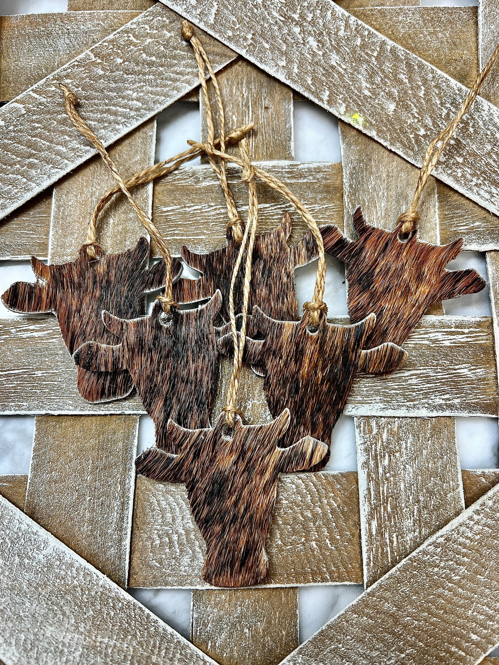 Western Christmas Tree Ornaments, Set of 6, Cowhide Leather, Cowboy ...