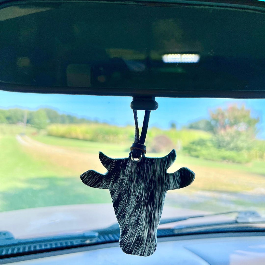 Cow Car Charm, Western Rear View Mirror Charm, Cowhide Leather, Western ...