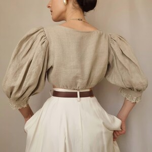Vintage Blouse Linen Puff Sleeve Dirndl Blouse Embroidered Austrian ...