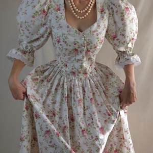 Floral Dress Puffy Sleeves Victorian Style Dres V Waist/cottage Core ...