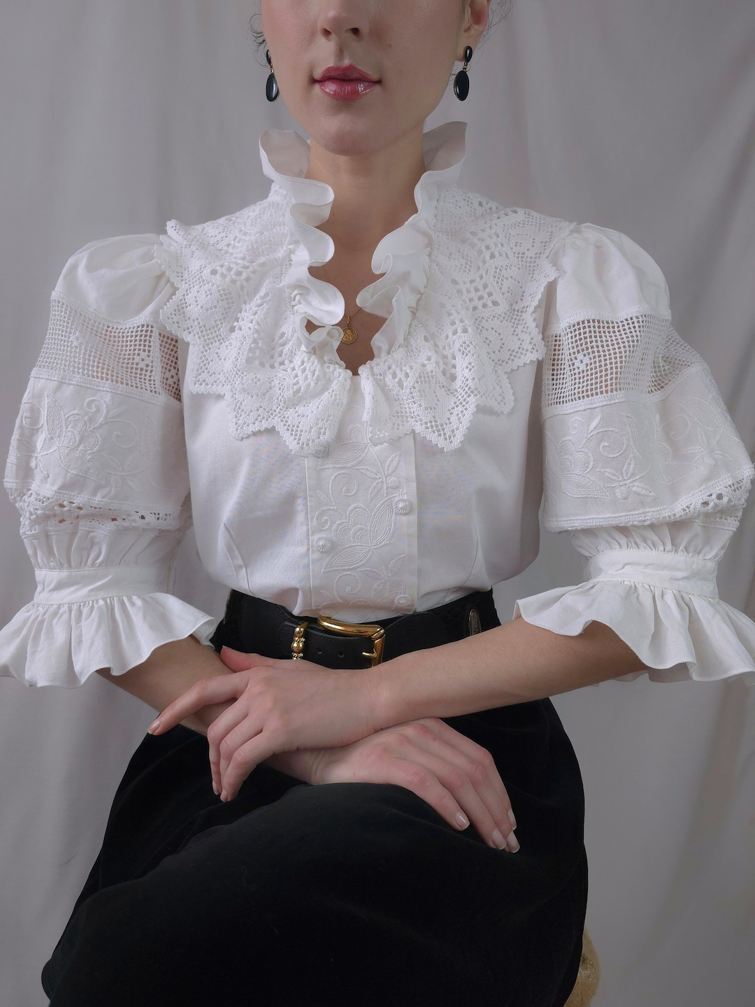 Victorian Blouse Puffy Sleeves Embroidered/edwardian Blouse/renaissance ...