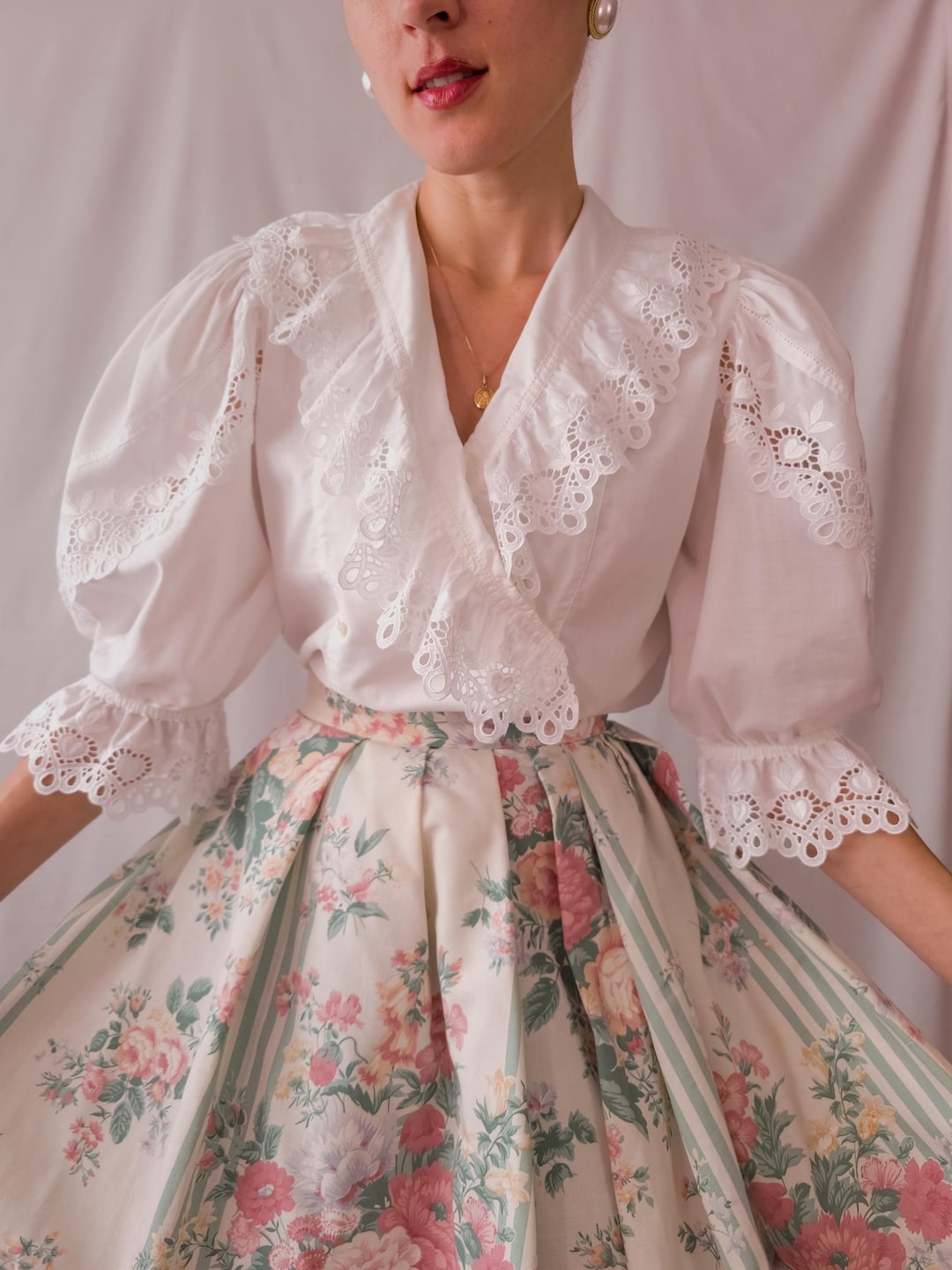 Victorian Blouse White Lace Embroidered Victorian Blouse Traditional ...