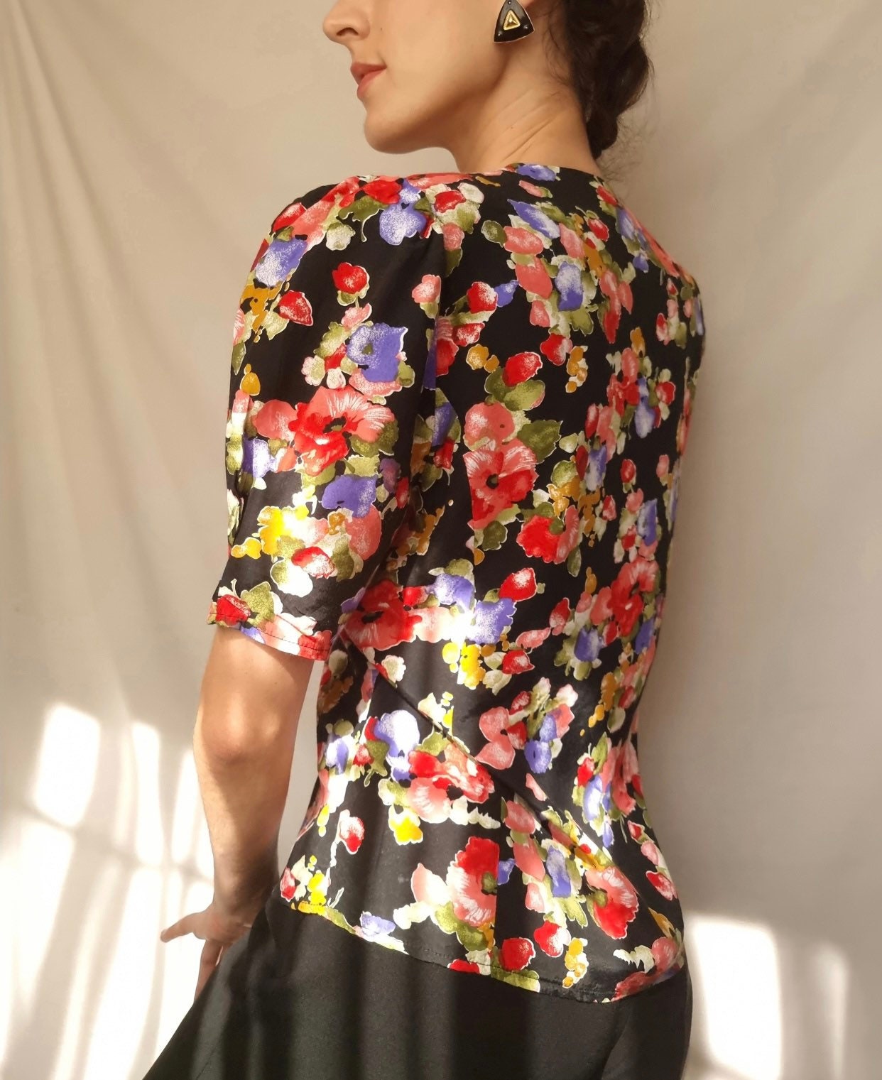 Vintage Blouse Floral Pattern/retro Blouse Short Sleeves/retro Blouse ...