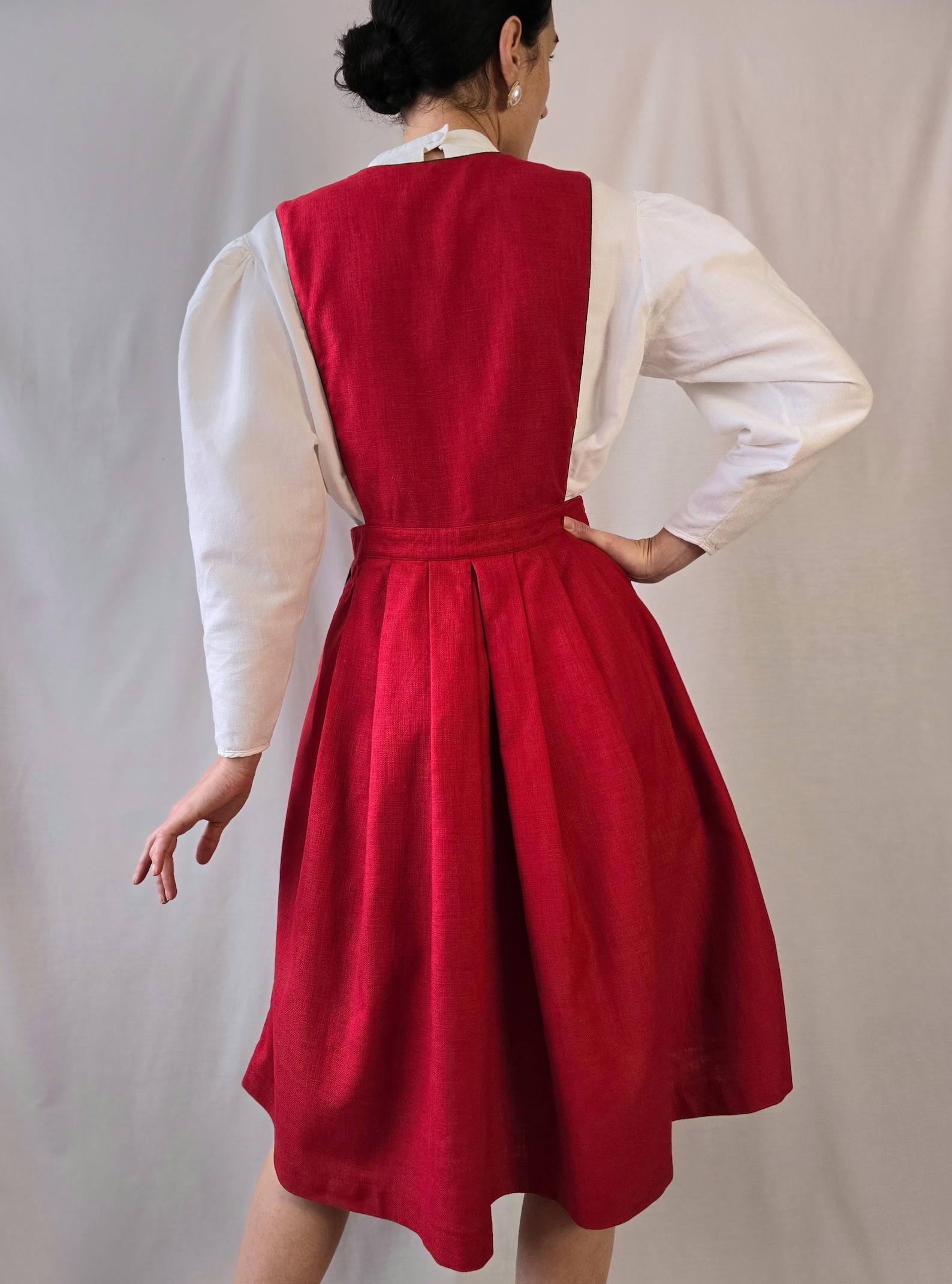 Vintage Dress Linen Red Dirndl Dress Full Length Traditional Austrian ...