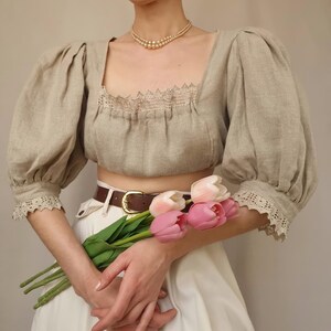 Vintage Blouse Linen Puff Sleeve Dirndl Blouse Embroidered Austrian ...