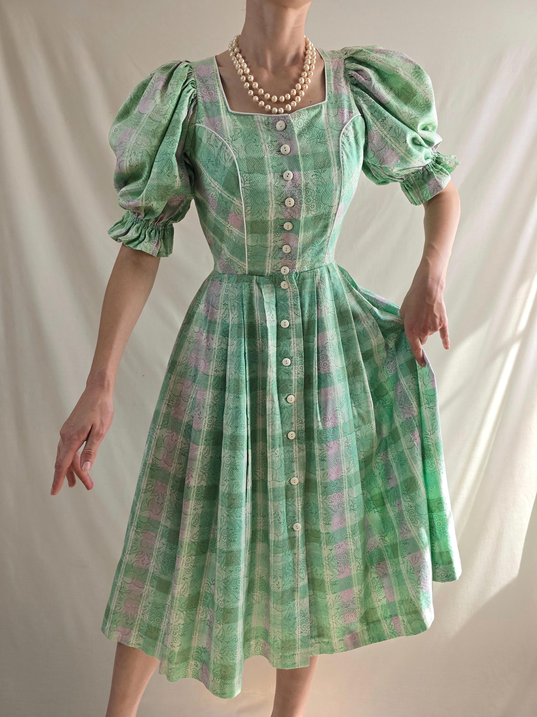 Traditional Austrian Dress Puffy Sleeves Print Bavarian Tracht Dress ...