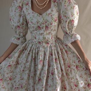 Floral Dress Puffy Sleeves Victorian Style Dres V Waist/cottage Core ...