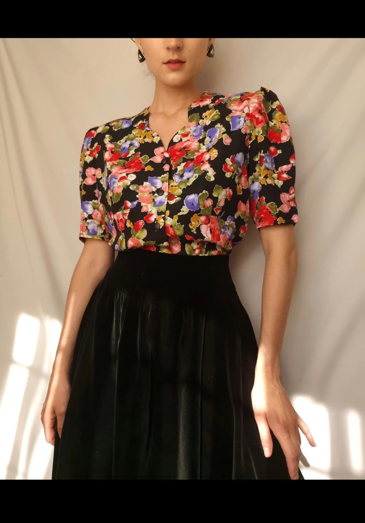 Vintage Blouse Floral Pattern/retro Blouse Short Sleeves/retro Blouse ...
