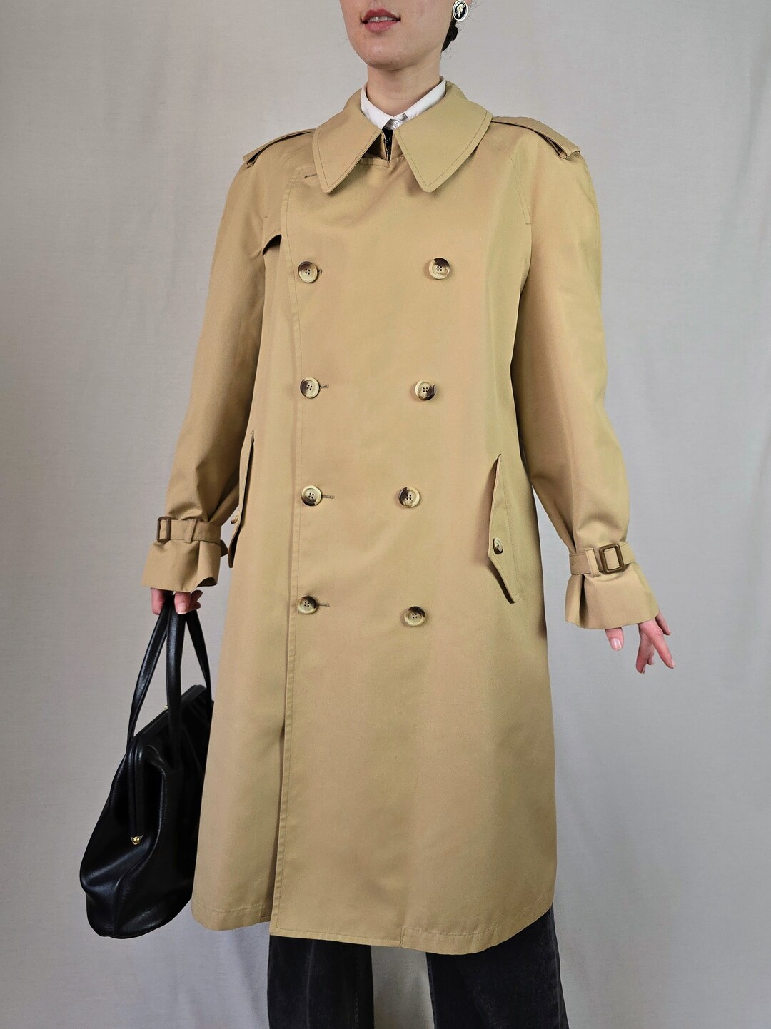 Vintage Trench Coat Beige Midi Length Military Trench Coat Vintage ...