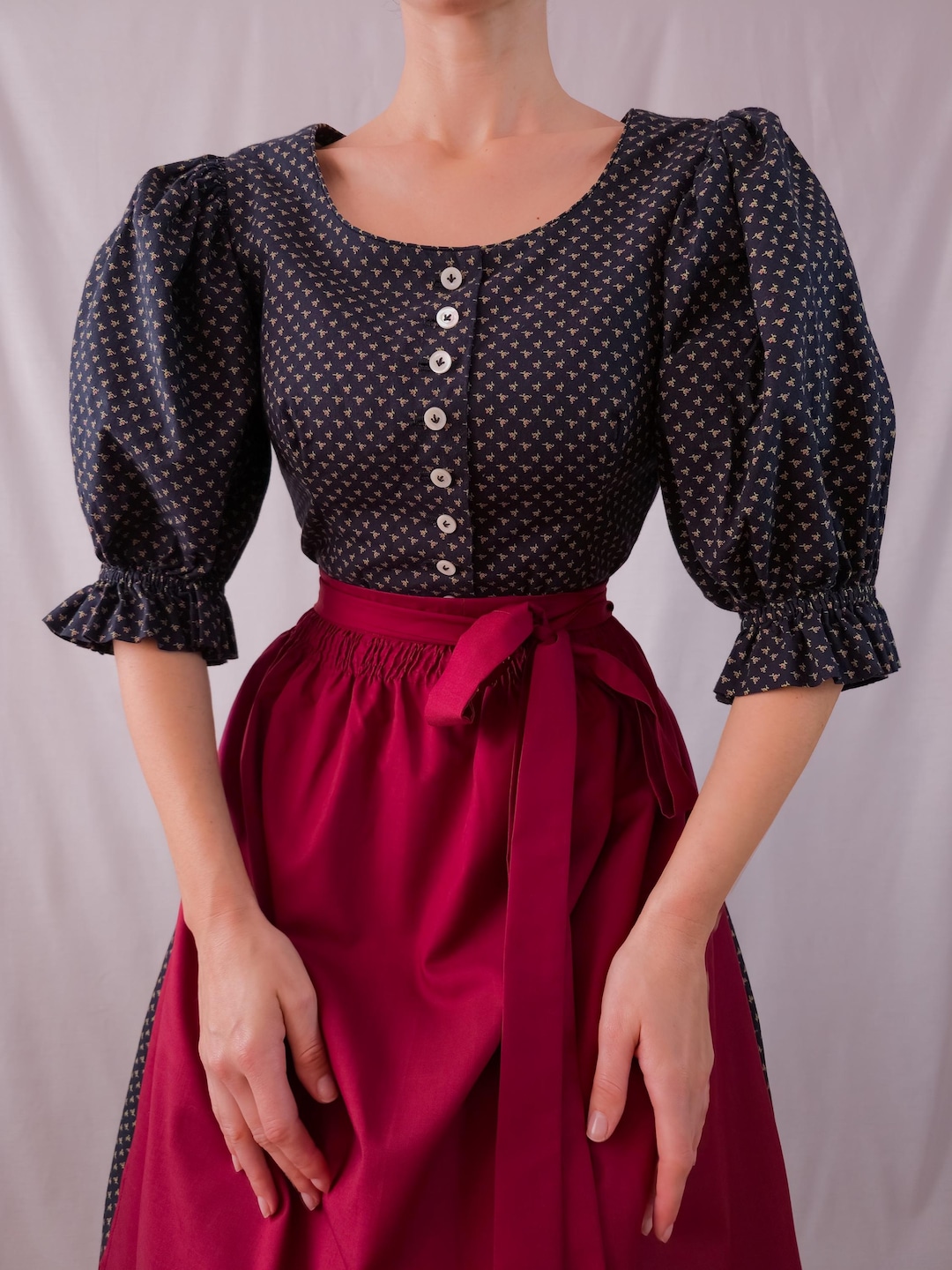 Traditional Austrian Dress Puffy Sleeves Floral Print Dirndl Dress ...