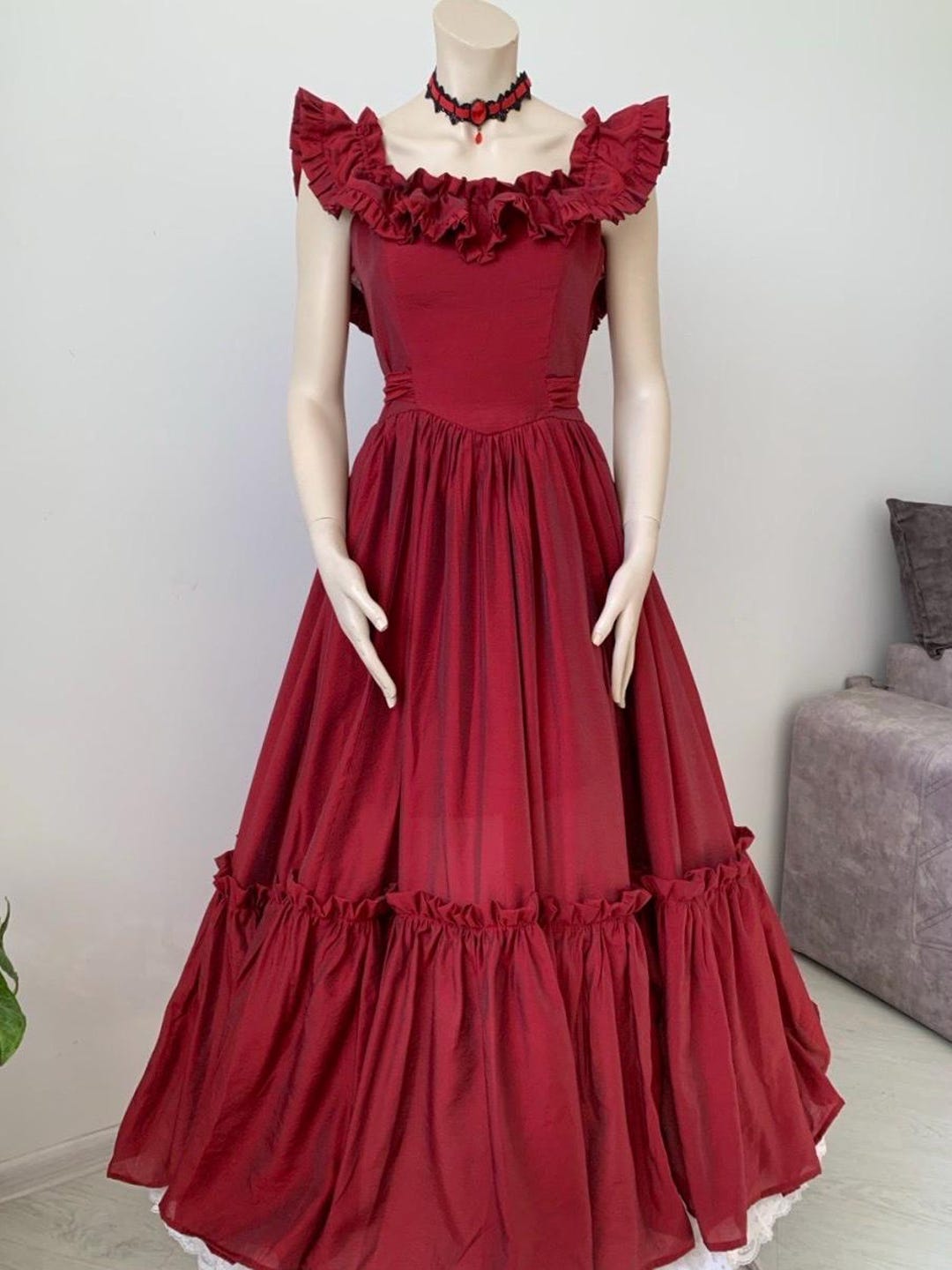 Vintage Dress Red Victorian Dress Gothic Dress Long Edwardian Dress off ...