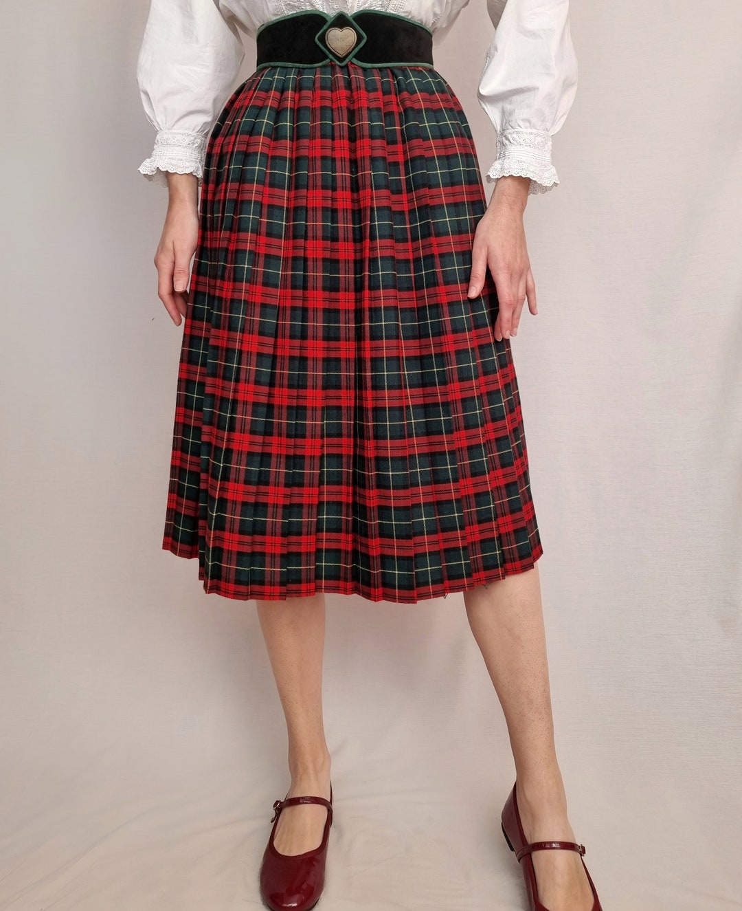 Vintage Checked Skirt Tartan Plaid Skirt Red and Green - Etsy
