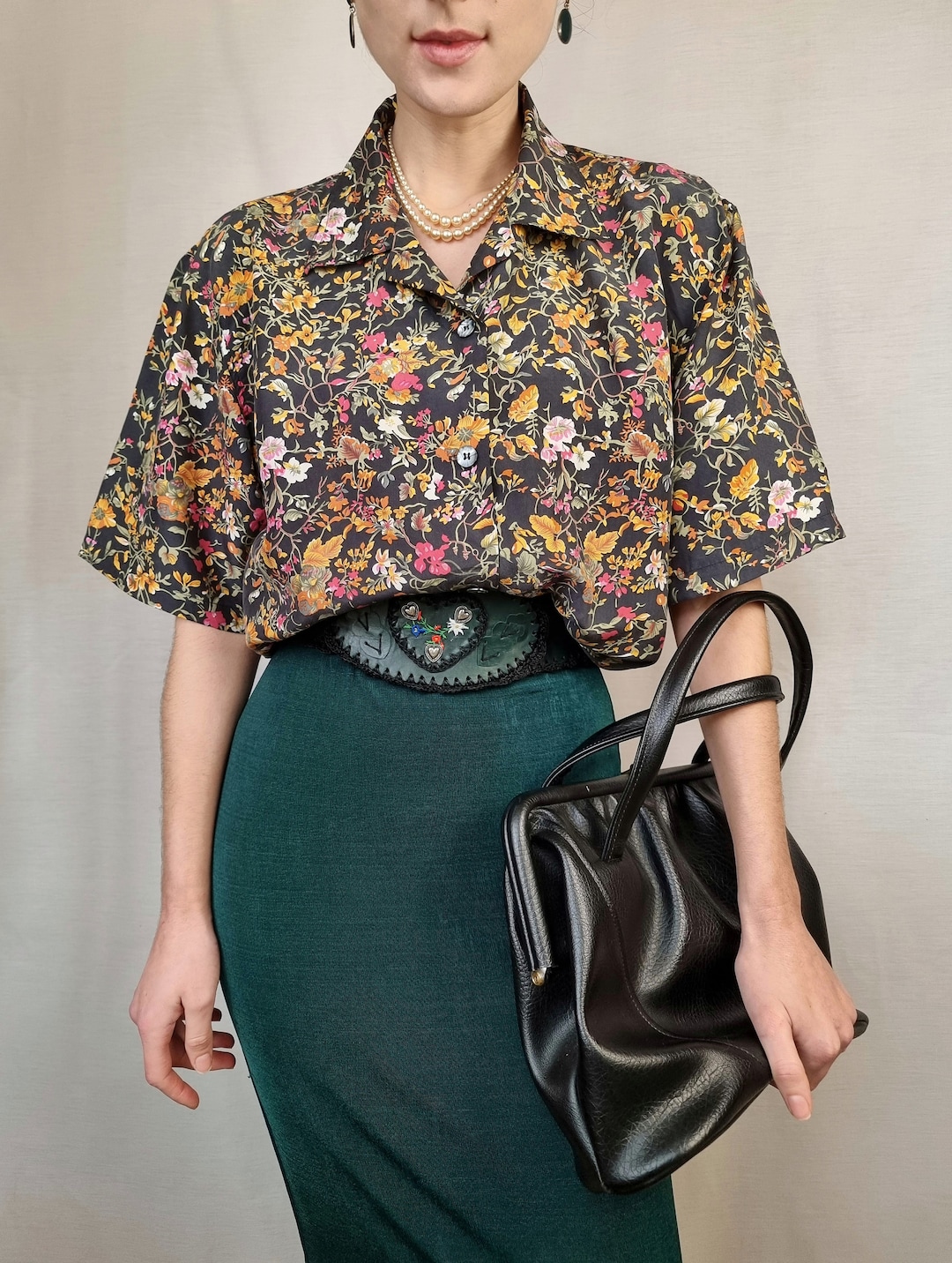 Vintage Silk Blouse Heritage Flower Print/retro Blouse Collared - Etsy