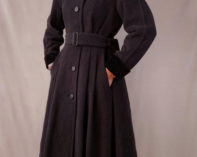 Vintage Coat Black Wool Belted Victorian Style Coat Retro Coat Full ...