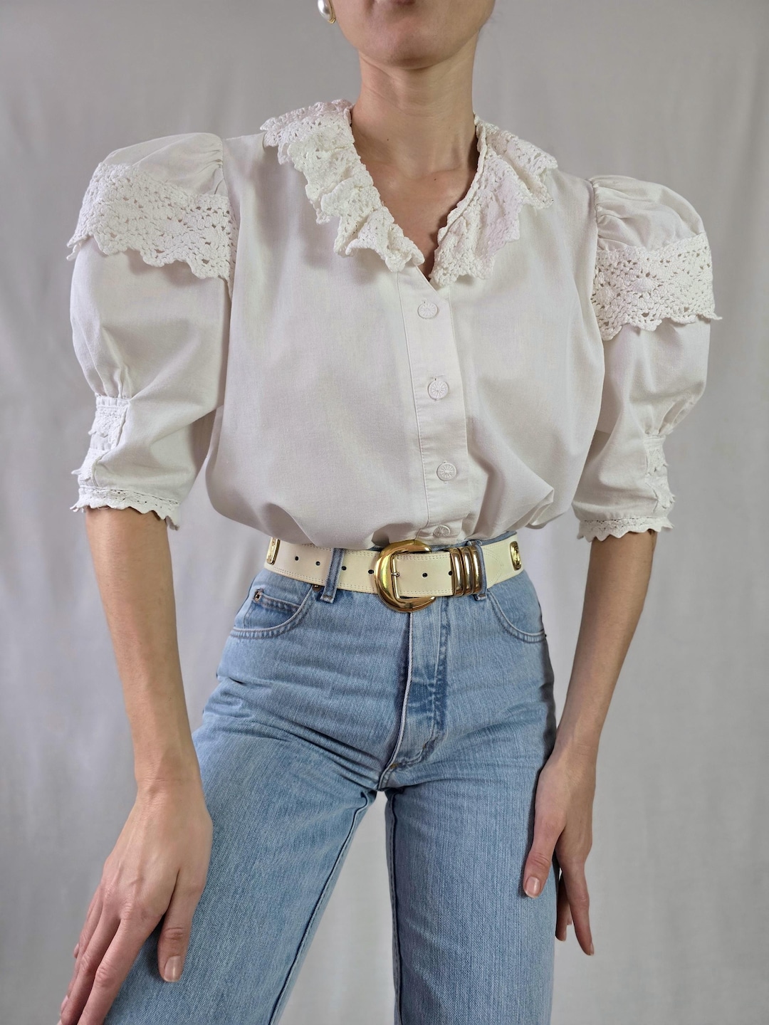 Victorian Blouse Puffer Sleeves Lace Edwardian Blouse White Austrian ...