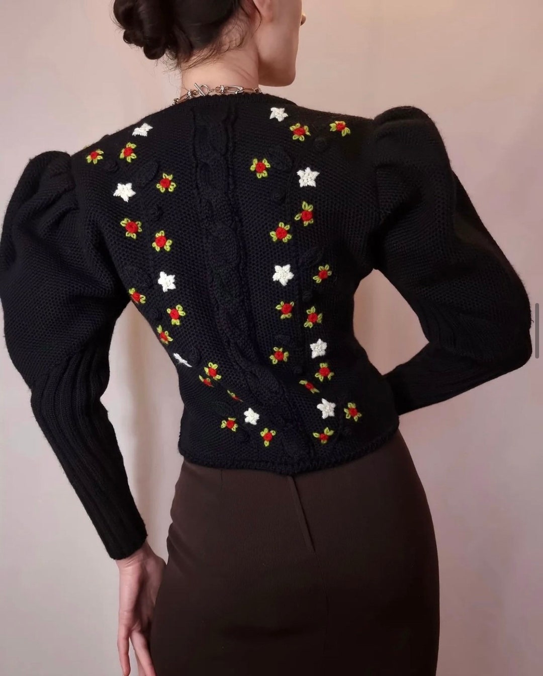 Vintage Cardigan Embroidered Puff Sleeve/austrian Cardigan - Etsy