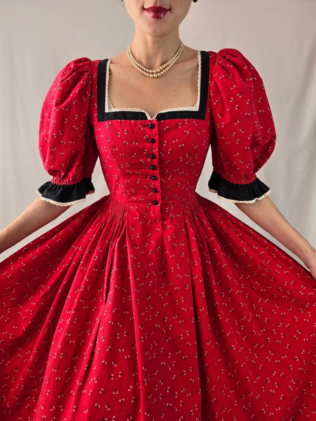 Traditional Austrian Dress Floral Print Puffy Sleeves Dirndl Dress ...