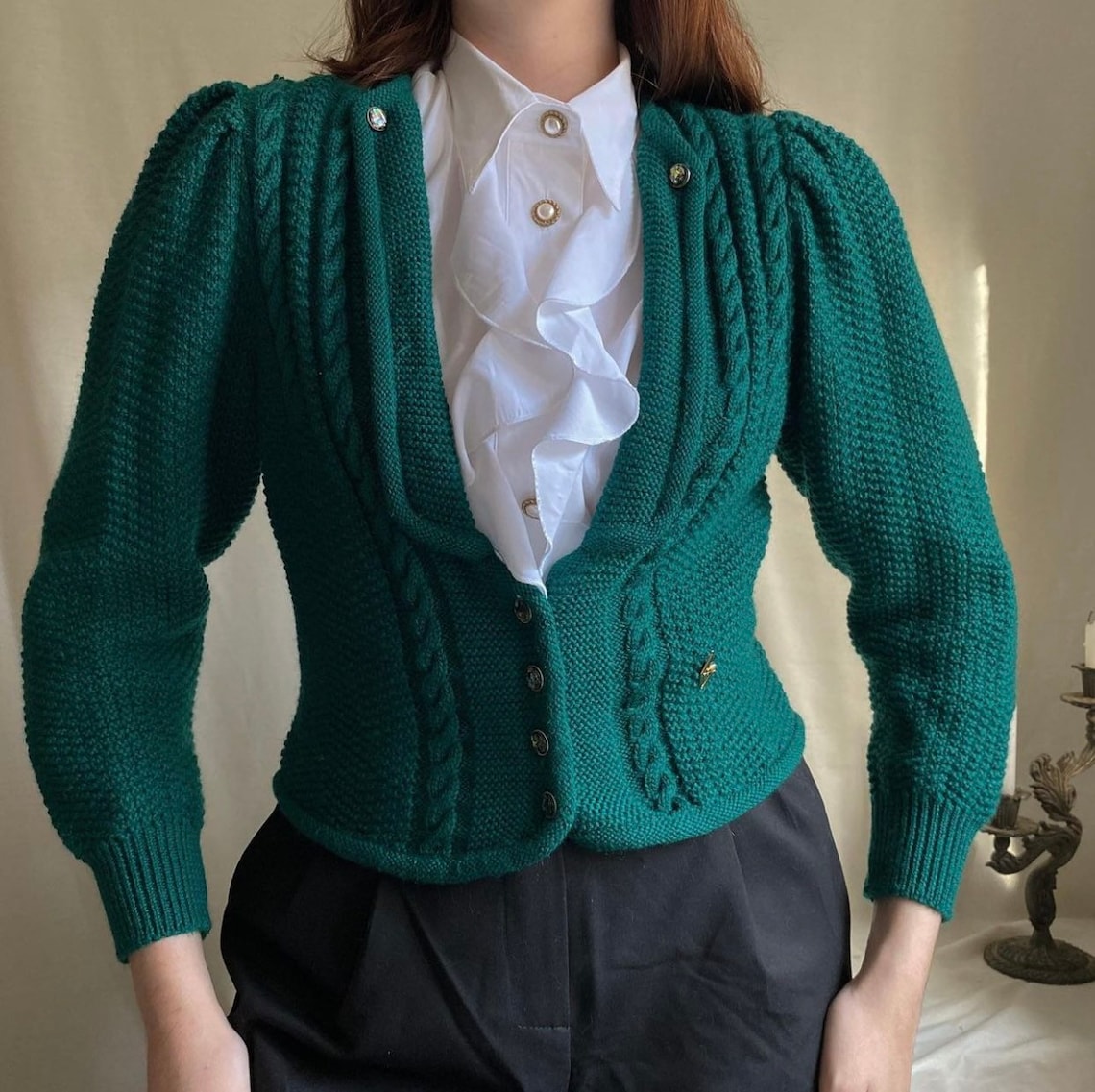 Vintage Cardigan Emerald Green Austrian Cardigan Puffy - Etsy