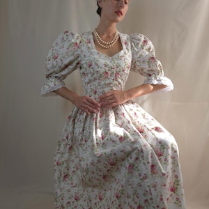 Floral Dress Puffy Sleeves Victorian Style Dres V Waist/cottage Core ...