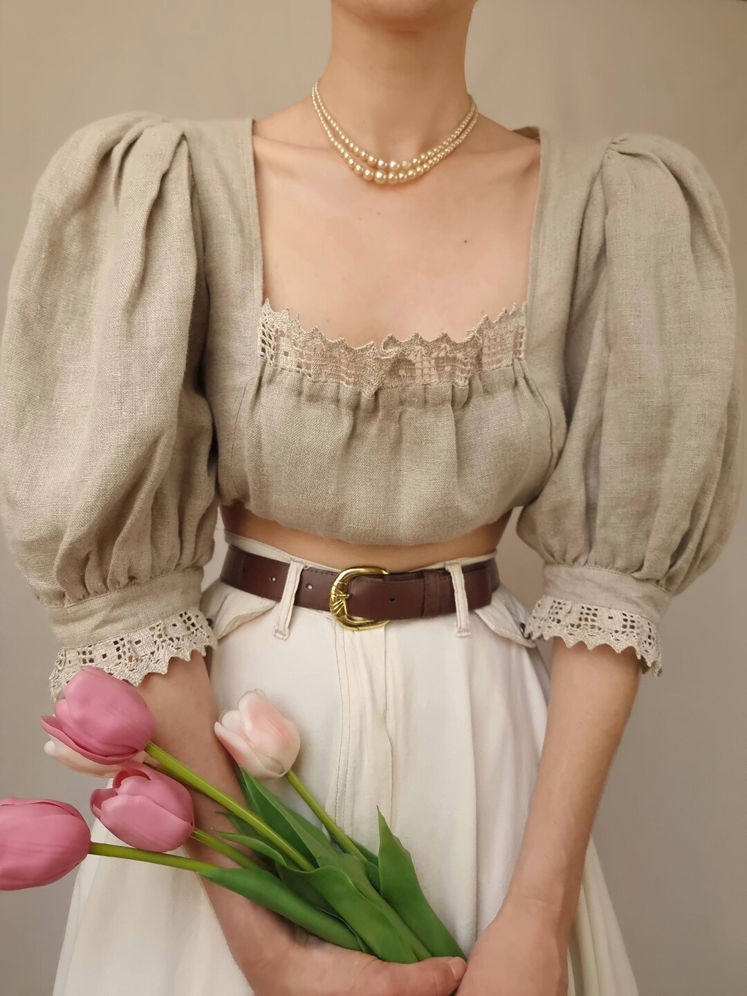 Vintage Blouse Linen Puff Sleeve Dirndl Blouse Embroidered Austrian ...