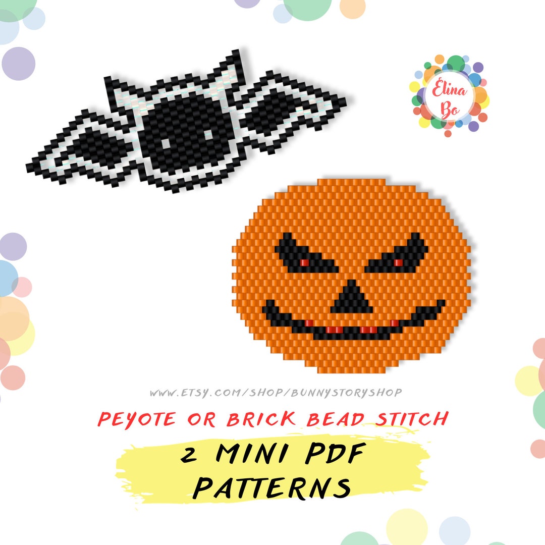 Set “pumpkin and Bat” Brick Embroidery Halloween Brooch Peyote PDF ...