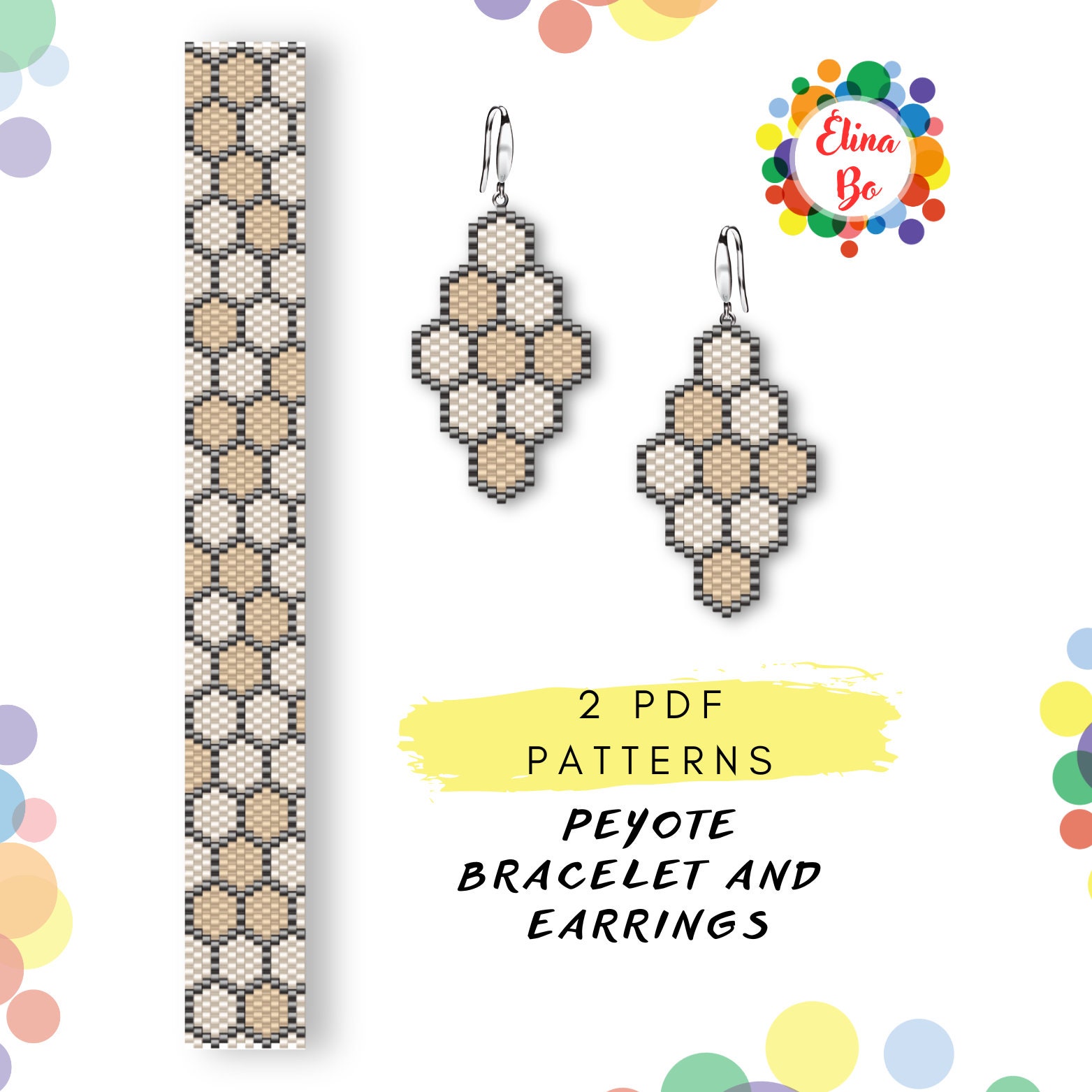 Honeycomb Bead Set Peyote Patterns for Bracelet and Earrings - Geometry Beadwork Looming Pattern ...