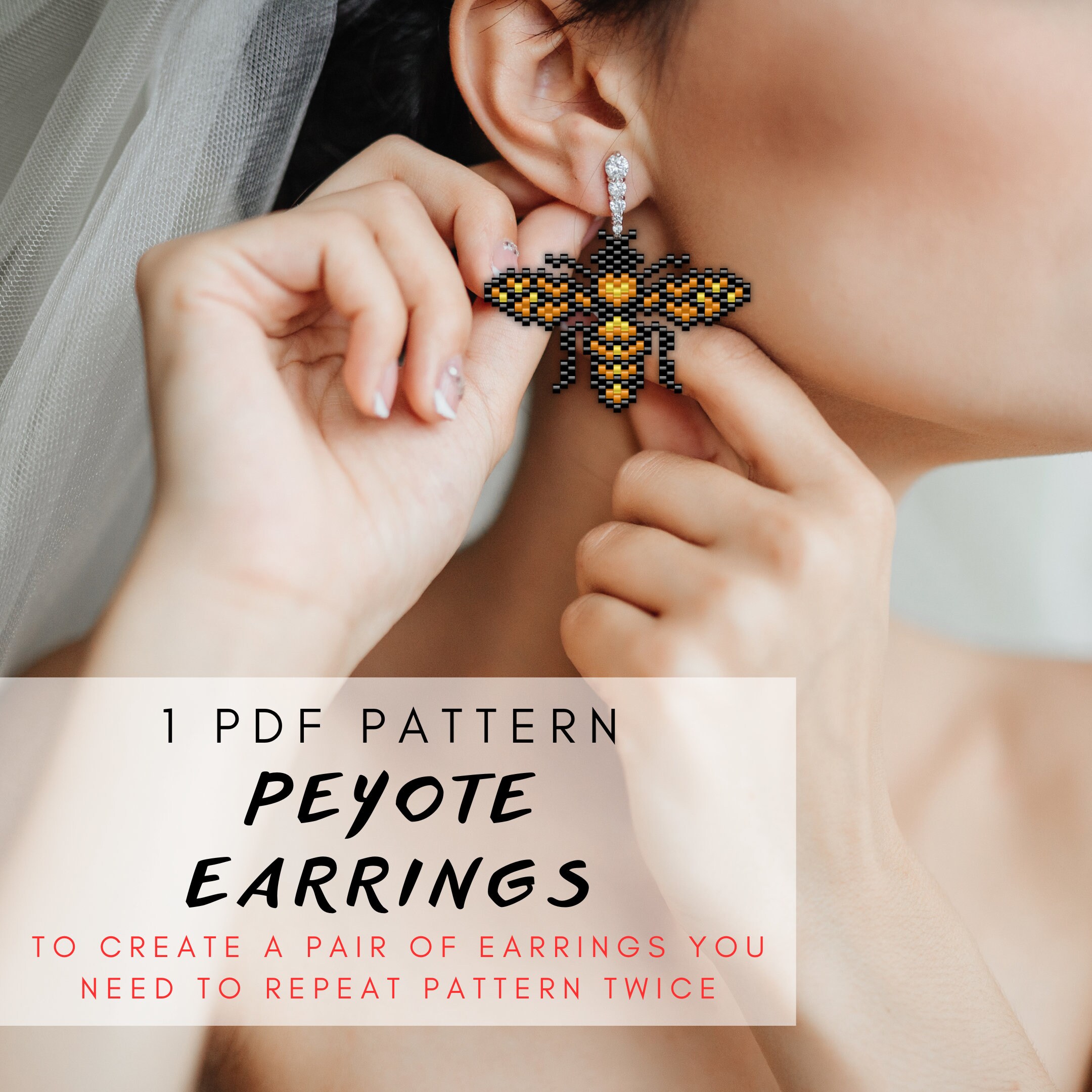 Summer Earrings Flying Bee or the Bee Ate Honey Peyote Bead Pattern for ...