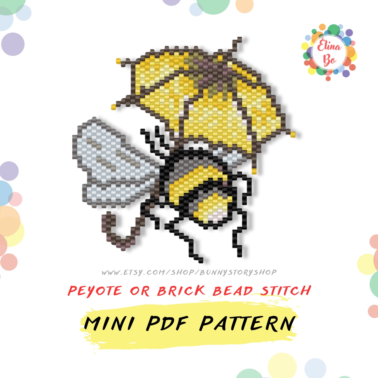 Flying Bee Under an Umbrella Peyote Bead Pattern for Earrings or Brooch ...