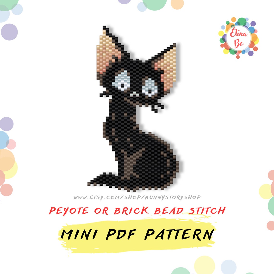 Black Cat Bead Pattern for Earrings or Brooch Pin, Miyuki Seed Beads 11 ...