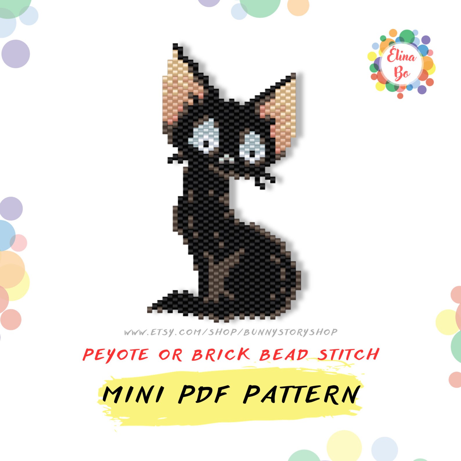 Black Cat Bead Pattern for Earrings or Brooch Pin, Miyuki Seed Beads 11 ...