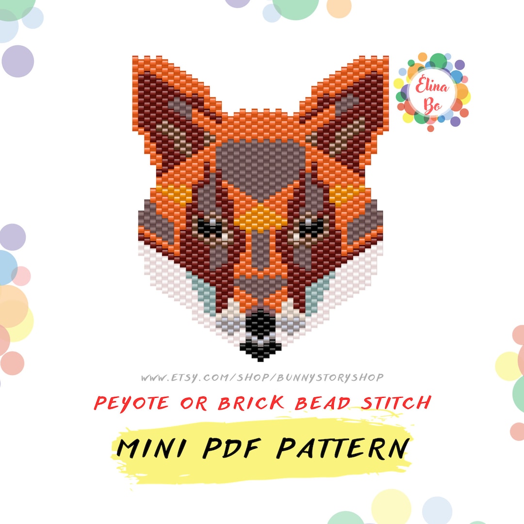 Red Fox Animal Bead Pattern for Earrings or Brooch Pin, Miyuki Seed ...