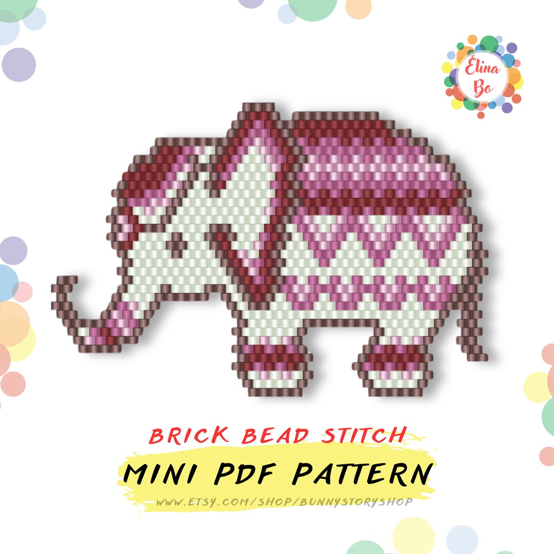 Indian Style Elephant Bead Pattern for Earrings or Brooch Pin, Miyuki ...