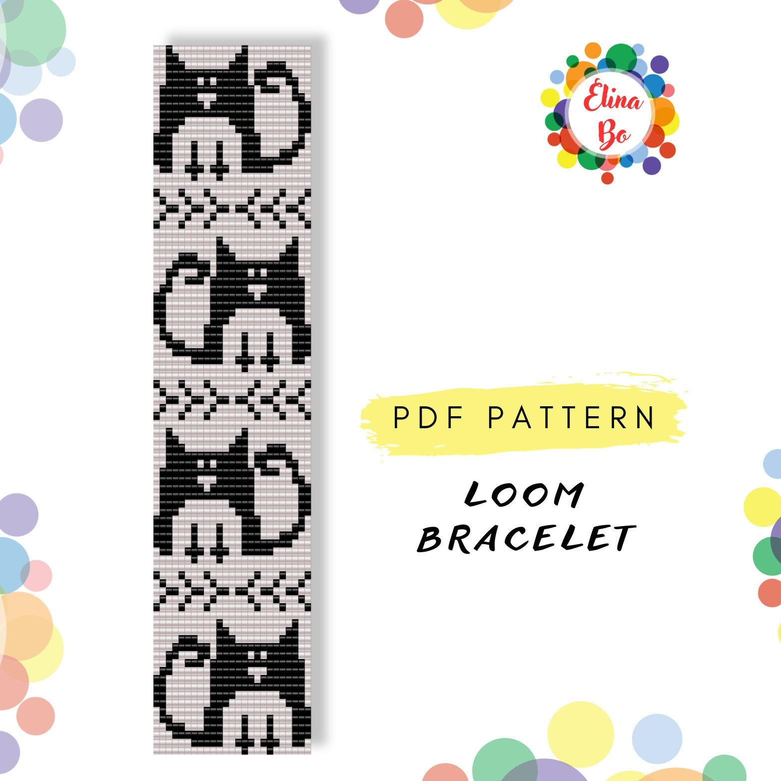 Pets Black Cats - Bead Loom Seed Bead Bracelet Pattern Chart, Miyuki ...