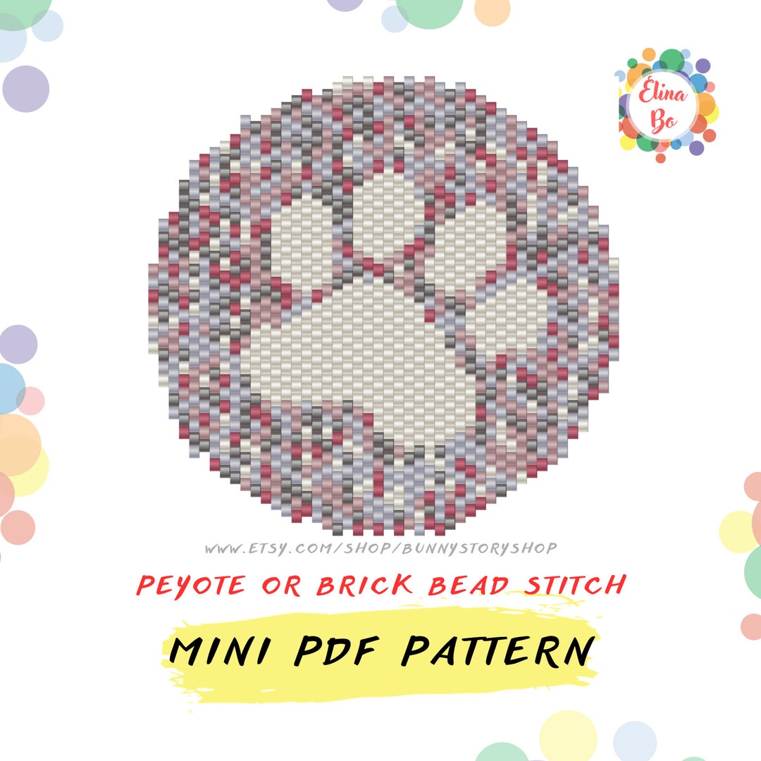 Dog Paw Bead Pattern for Earrings or Brooch Pin, Miyuki Seed Beads 11/0 ...