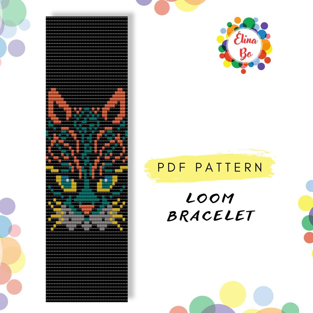Wild Animal Lynx Cat - Bead Loom Seed Bead Bracelet Pattern Chart ...